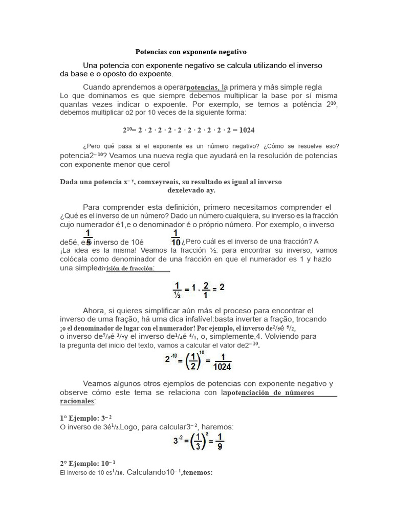 Potencias Con Exponente Negativo | PDF