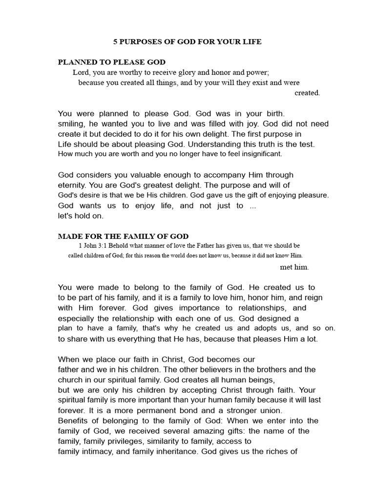 5 Purposes of God For Your Life | PDF | Isaiah | Theology