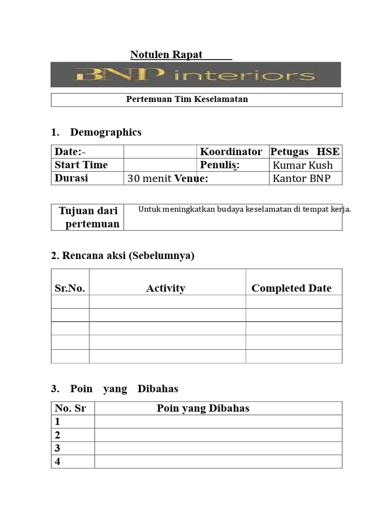 Format Notulen Rapat | PDF