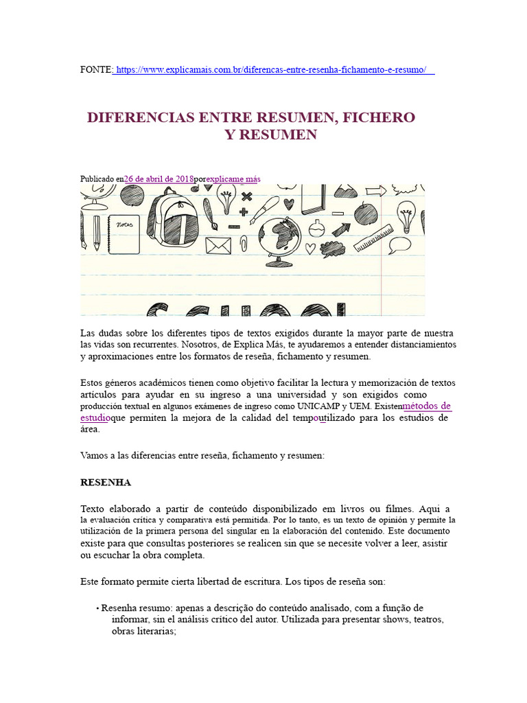 Reseña, Resumen y Fichero | PDF