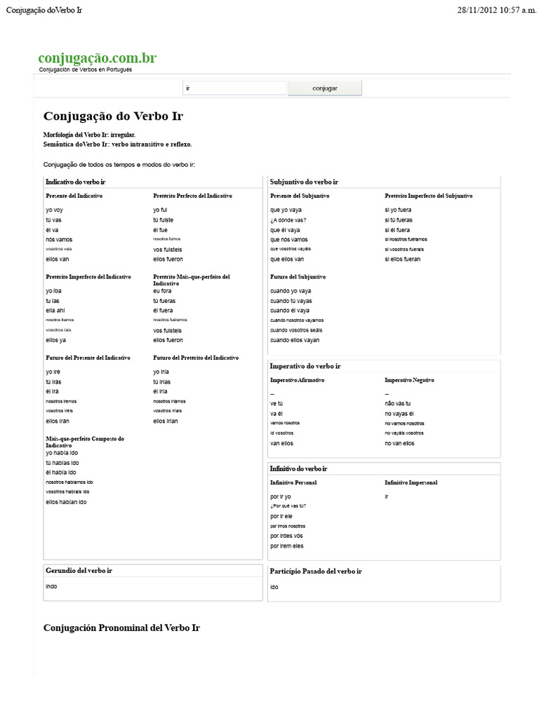 Conjugación Del Verbo Ir | PDF | Verbo | Relaciones sintácticas