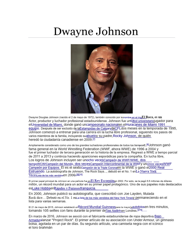 Dwayne Johnson: Actor y Luchador Legendario | PDF