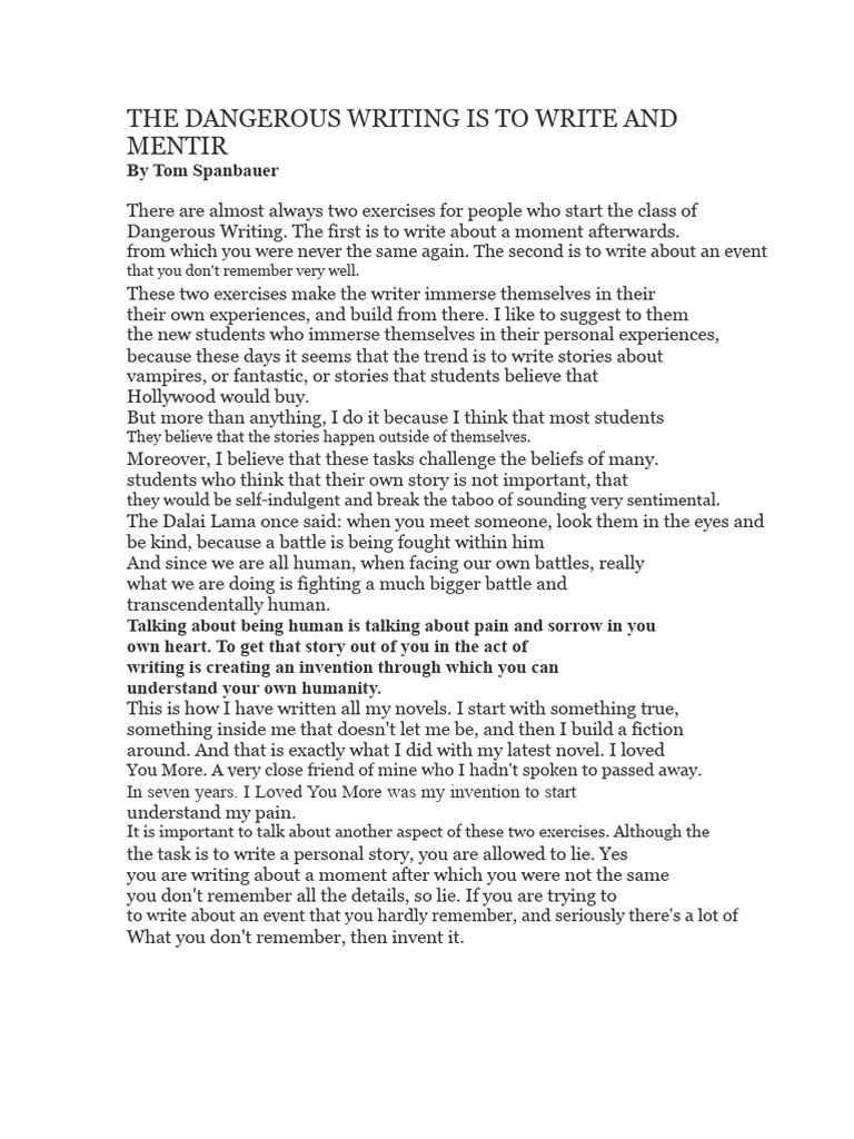 The Dangerous Writing Is Writing and Lying_tom Spanbauer | PDF