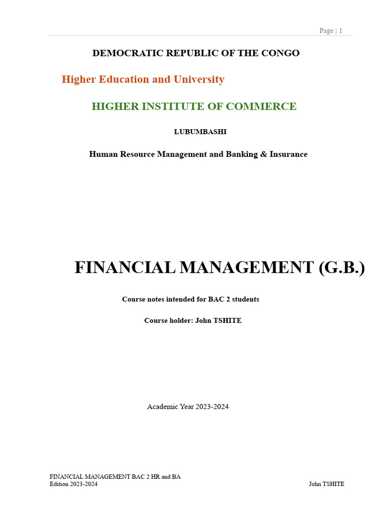 Financial Management Course Students 2023-2024 ISC 3 | PDF | Net ...