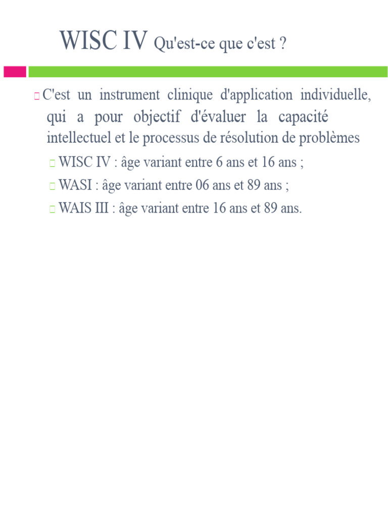 Évaluation WISC IV : Guide et Modifications | PDF | Cognition ...