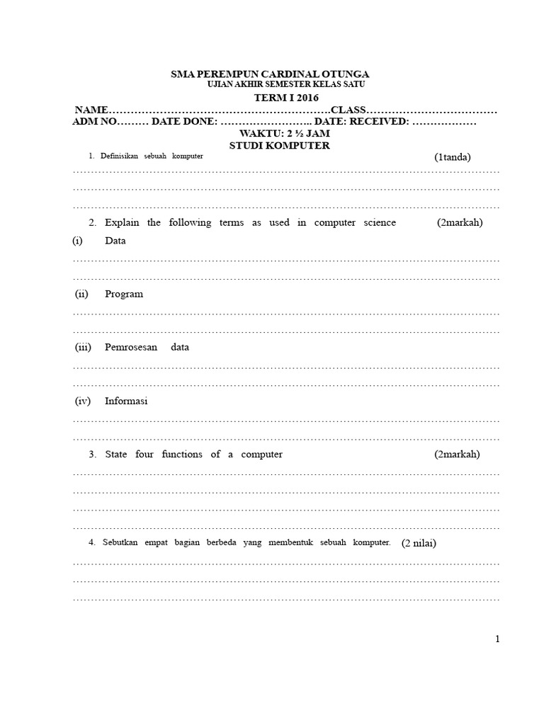ujian komputer form satu | PDF