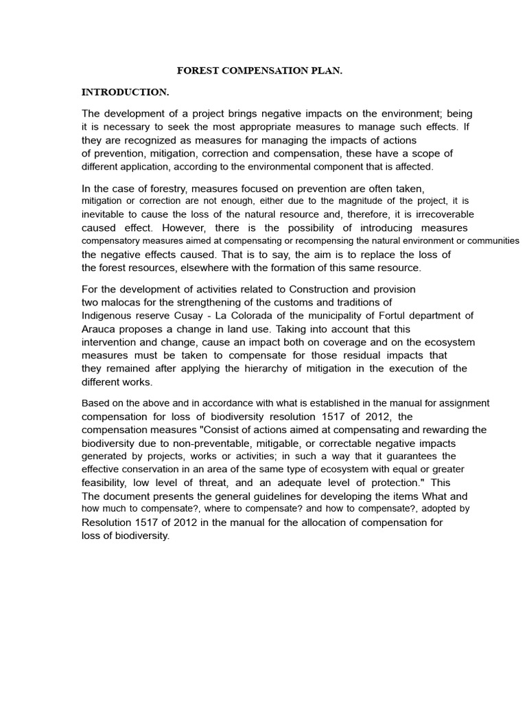 FOREST COMPENSATION PLAN | PDF | Conservation Biology | Ecological ...