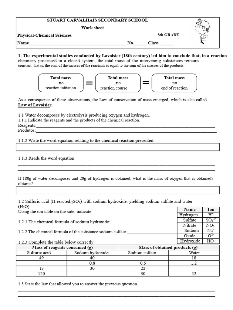8th Grade Chemistry Worksheet: Reactions | PDF | Chemical Reactions ...