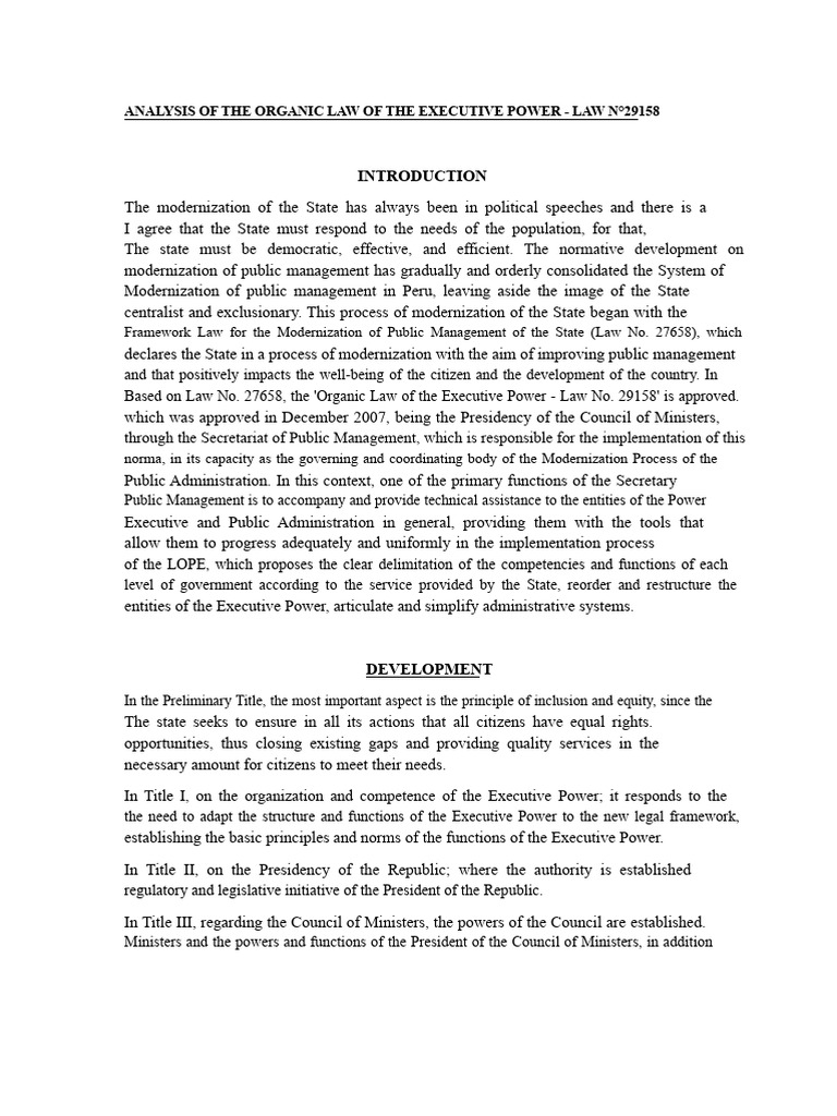 Analysis of the Organic Law of the Executive Power | PDF | Government ...
