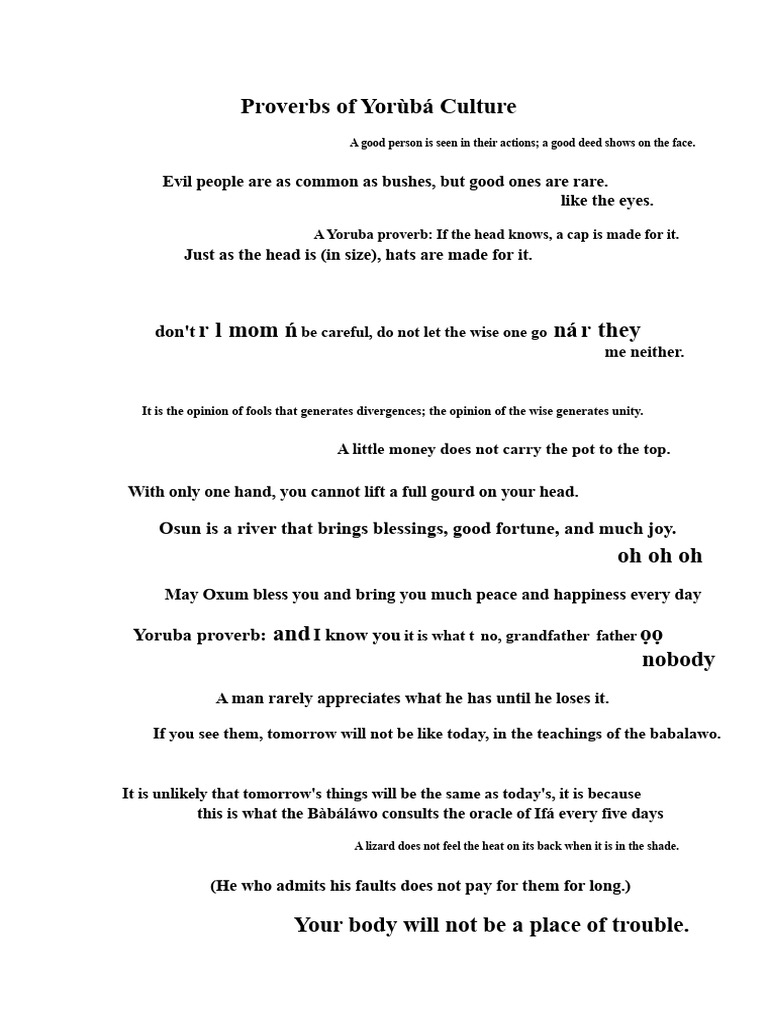Yoruba Proverbs: Wisdom and Culture | PDF | Truth | Proverb