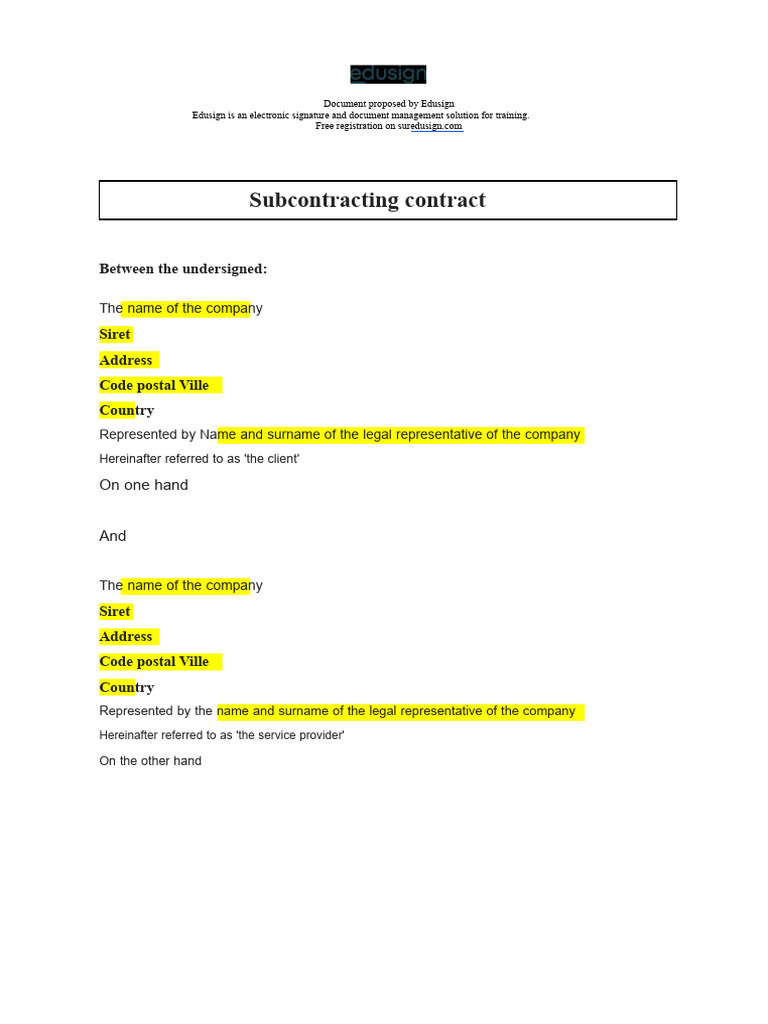 Subcontracting contract | PDF | Subcontractor | Private Law