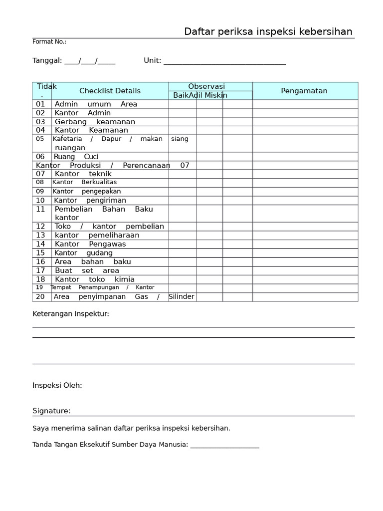 Daftar Periksa Inspeksi Kesehatan Rumah Tangga | PDF