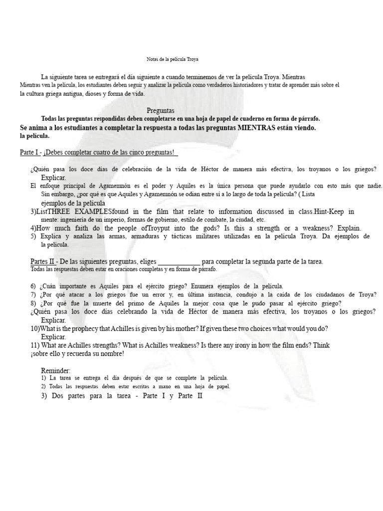 Notas sobre la película Troya | PDF | Héctor