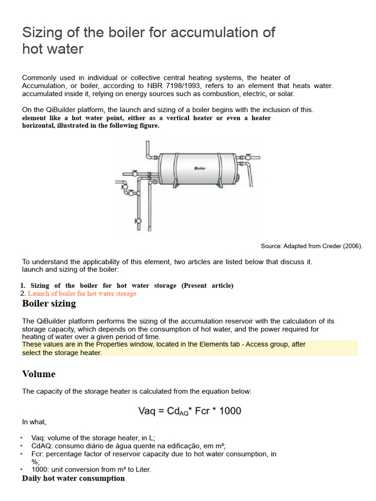 Sizing of The Boiler For Hot Water Storage | PDF | Water Heating | Water