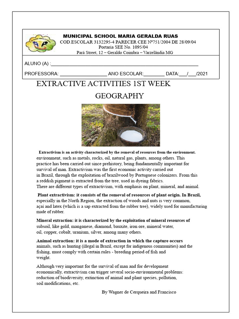 ACTIVITY ON EXTRACTIVISM 3RD YEAR | PDF | Natural Rubber | Trees