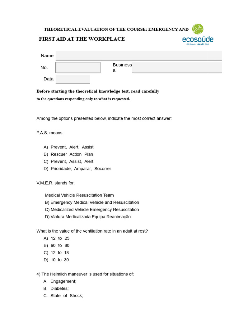 First Aid Test | PDF