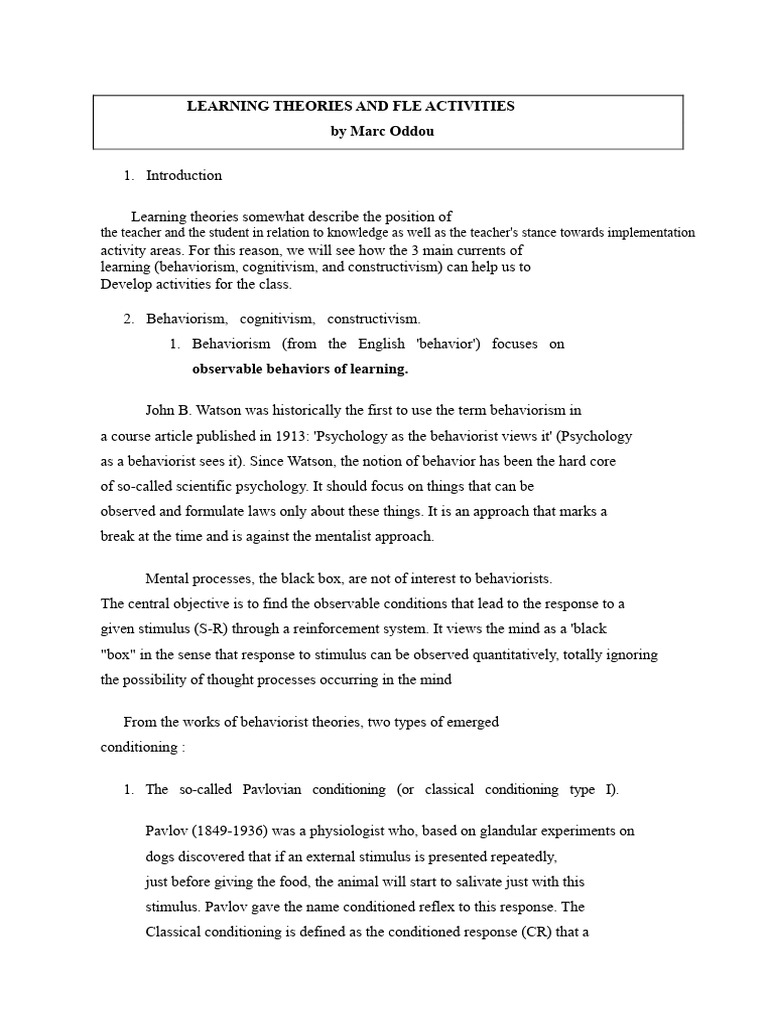 Learning Theories for FLE Activities | PDF | Constructivism (Philosophy ...