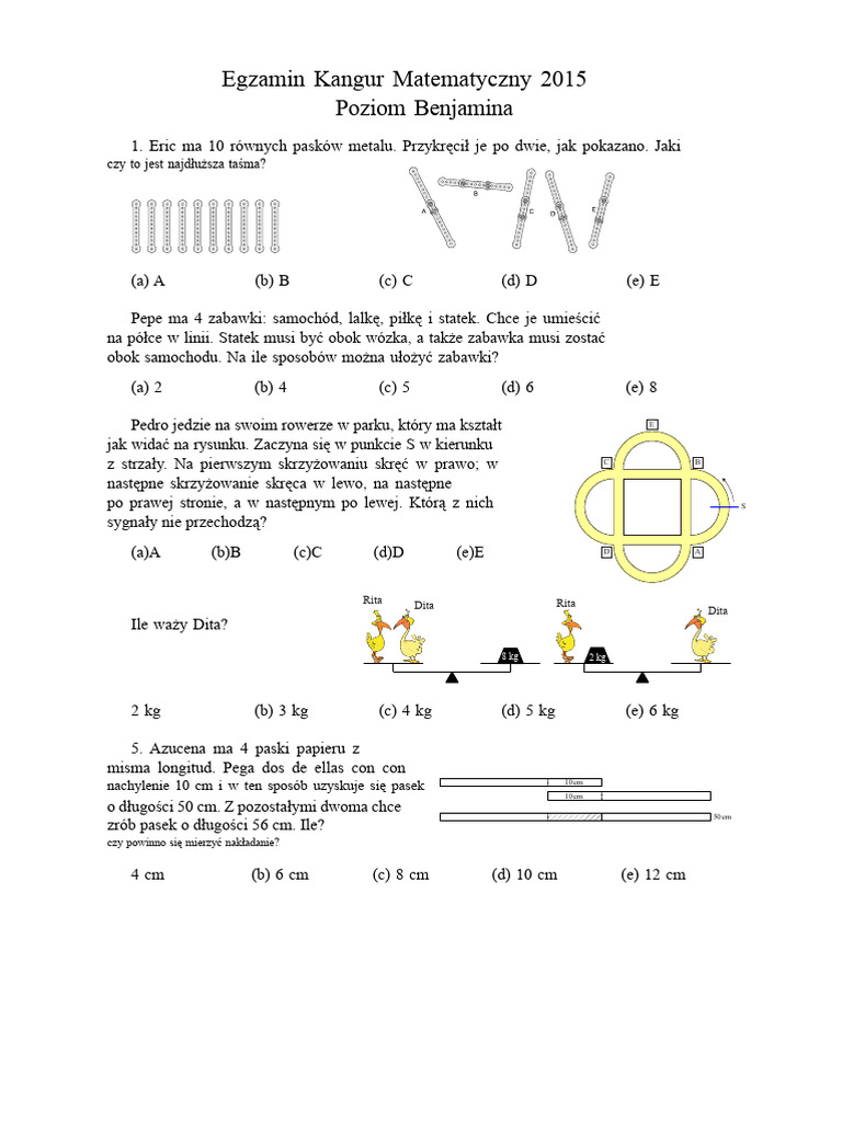Kangur Matematyczny 2015 Poziom Bejamín | PDF