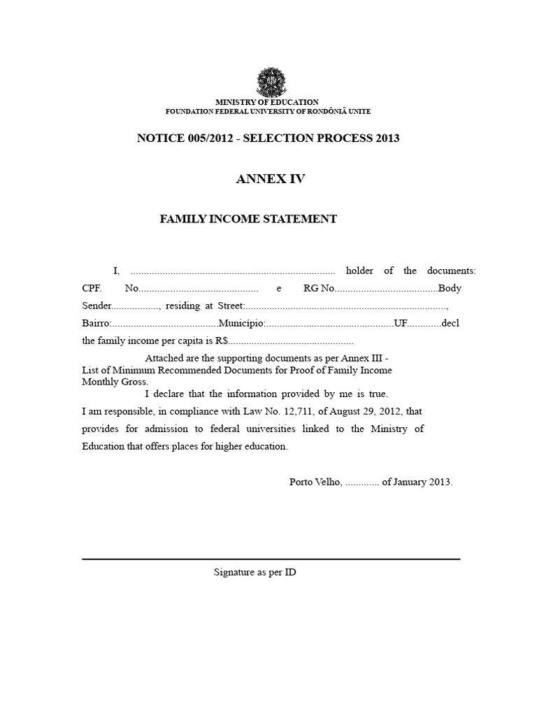 Family Income Statement for UNITE 2013 | PDF