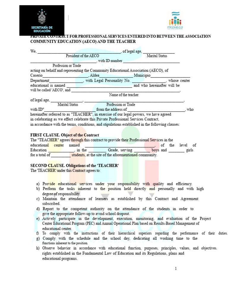 TEACHING CONTRACT PROHECO 2024 | PDF | Teachers | Justice