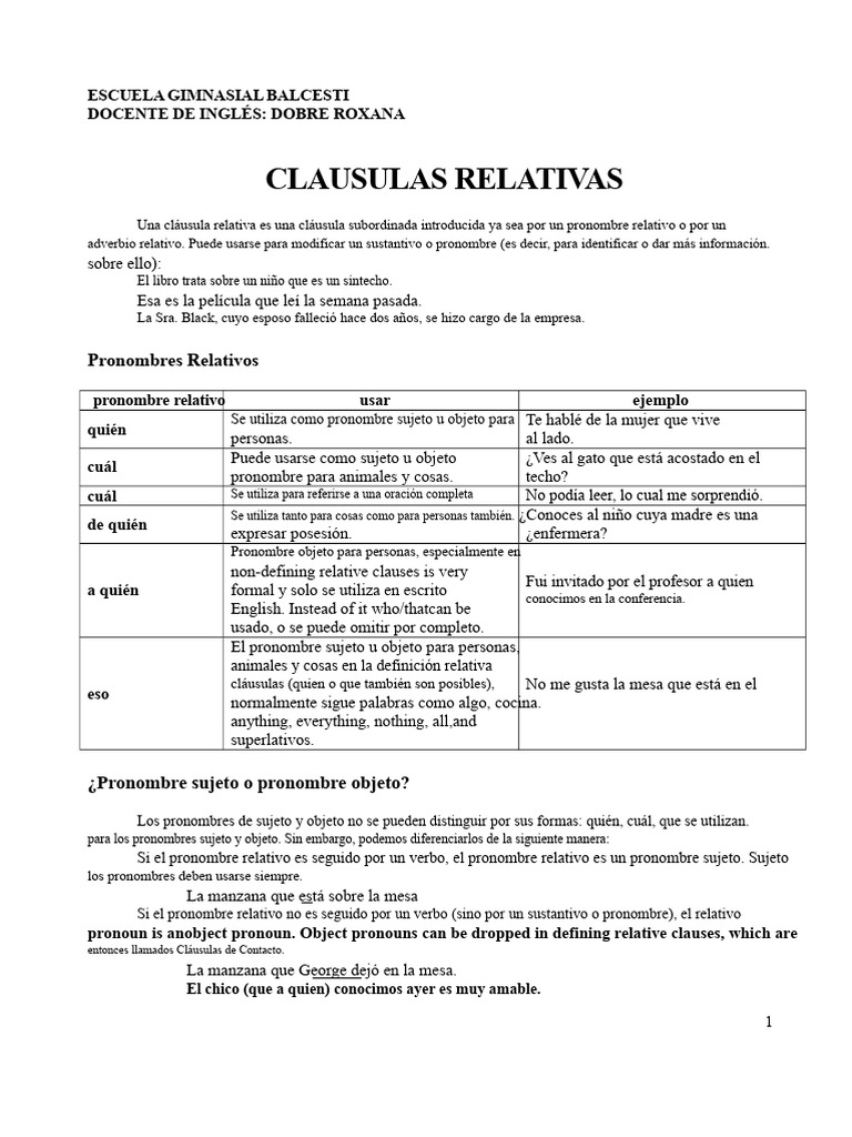 Oraciones de Relativo | PDF | Oración (Lingüística) | Asunto (gramática)