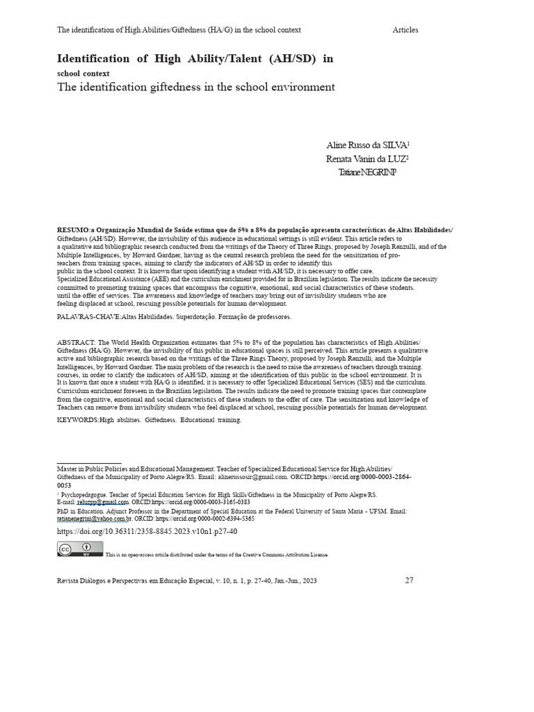 The Identification of High Abilities/Giftedness (HAG) in PDF | PDF ...
