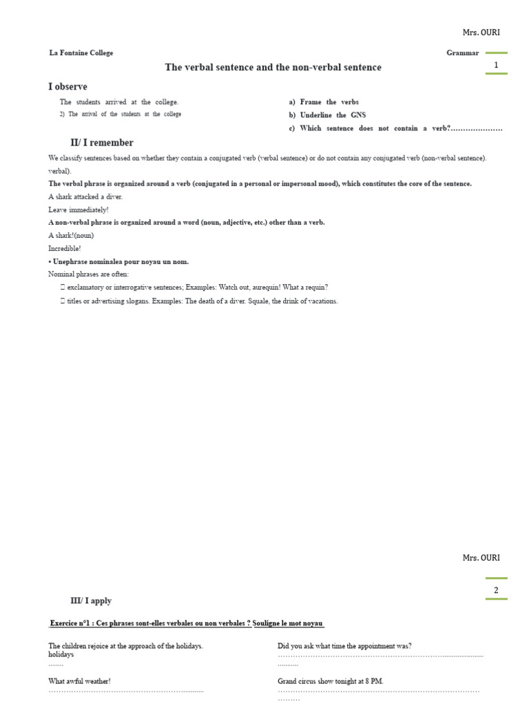 Verbal vs Non-Verbal Sentences Guide | PDF | Verb | Grammatical Conjugation