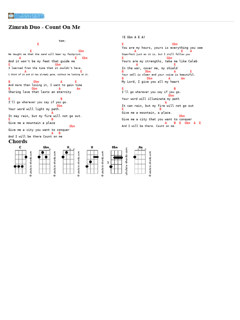 Duo Zimrah - Count on Me [Uke Chords] | PDF | Weekly Torah Readings
