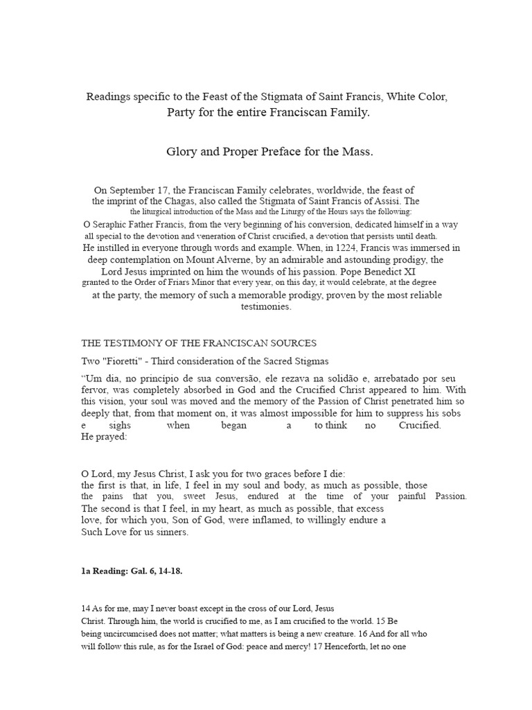 Personal Readings of The Feast of The Stigmata of Saint Francis | PDF ...