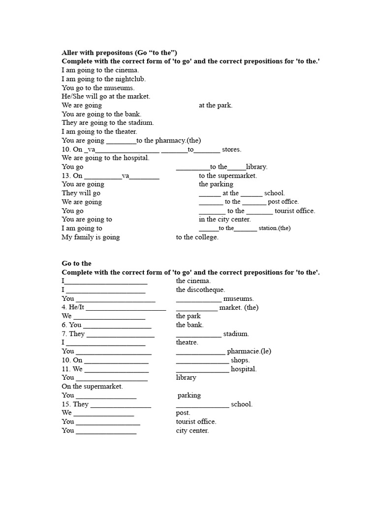 Go With Prepositions Exercise | PDF
