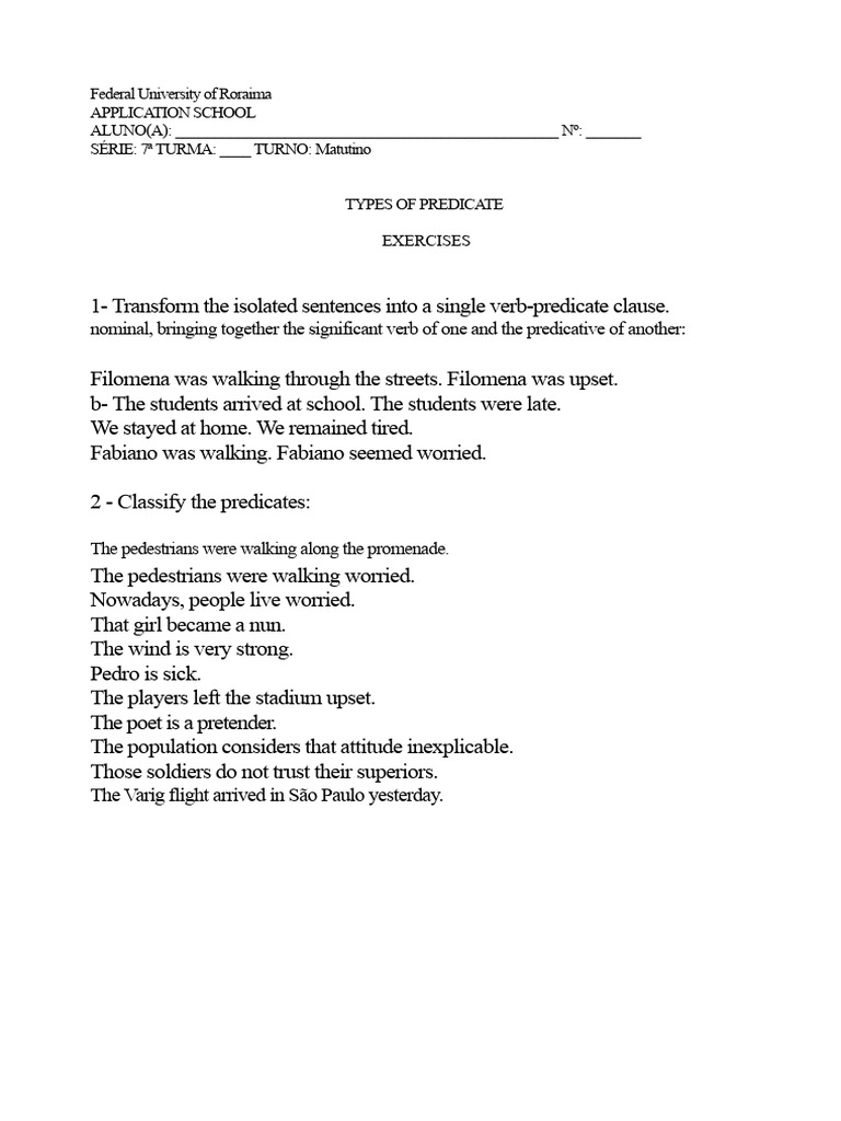 Types of Predicate Exercises for Students | PDF