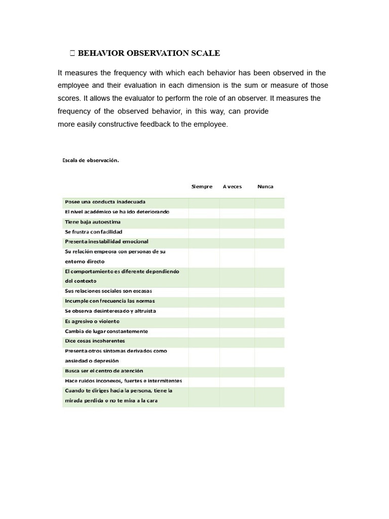 Behavior Observation Scale | PDF