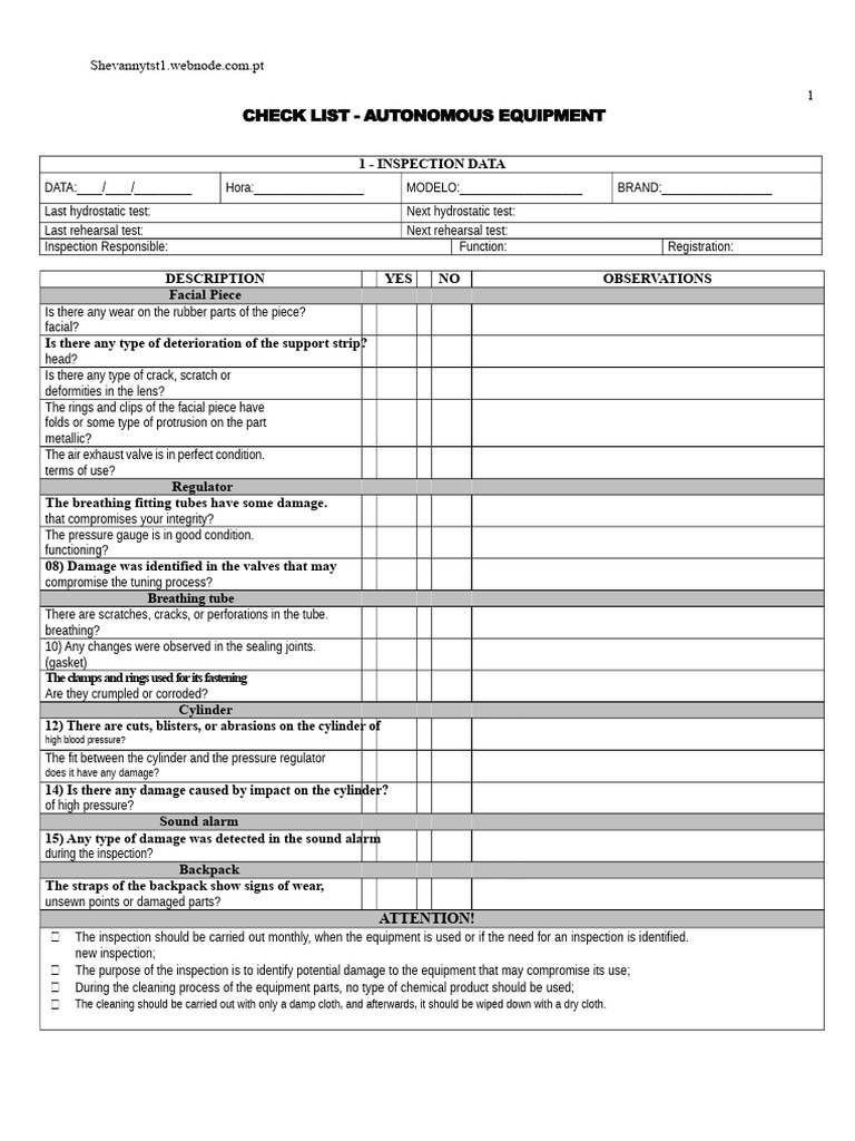 Check List - Autonomous Equipment | PDF | Wear | Mechanical Engineering