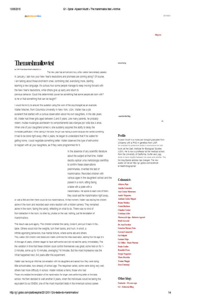 The Marshmallow Test | PDF | Self Control | Self-Management