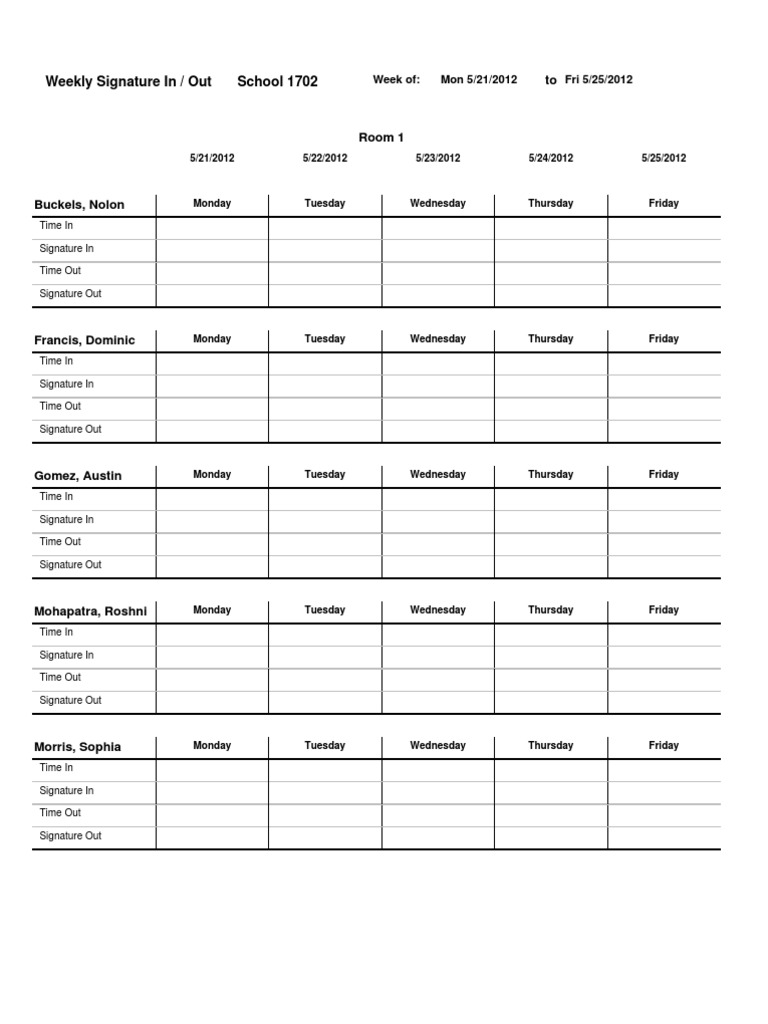 Weekly Attendance Log for School 1702 | PDF