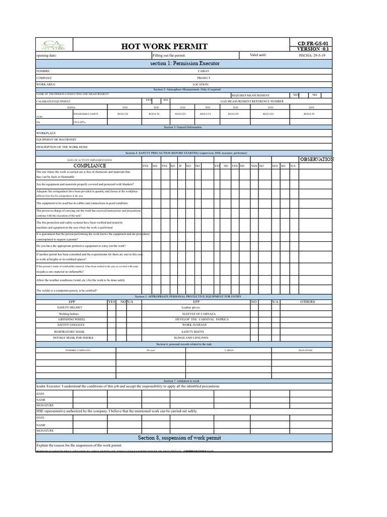 New hot work permit format | PDF | Personal Protective Equipment ...