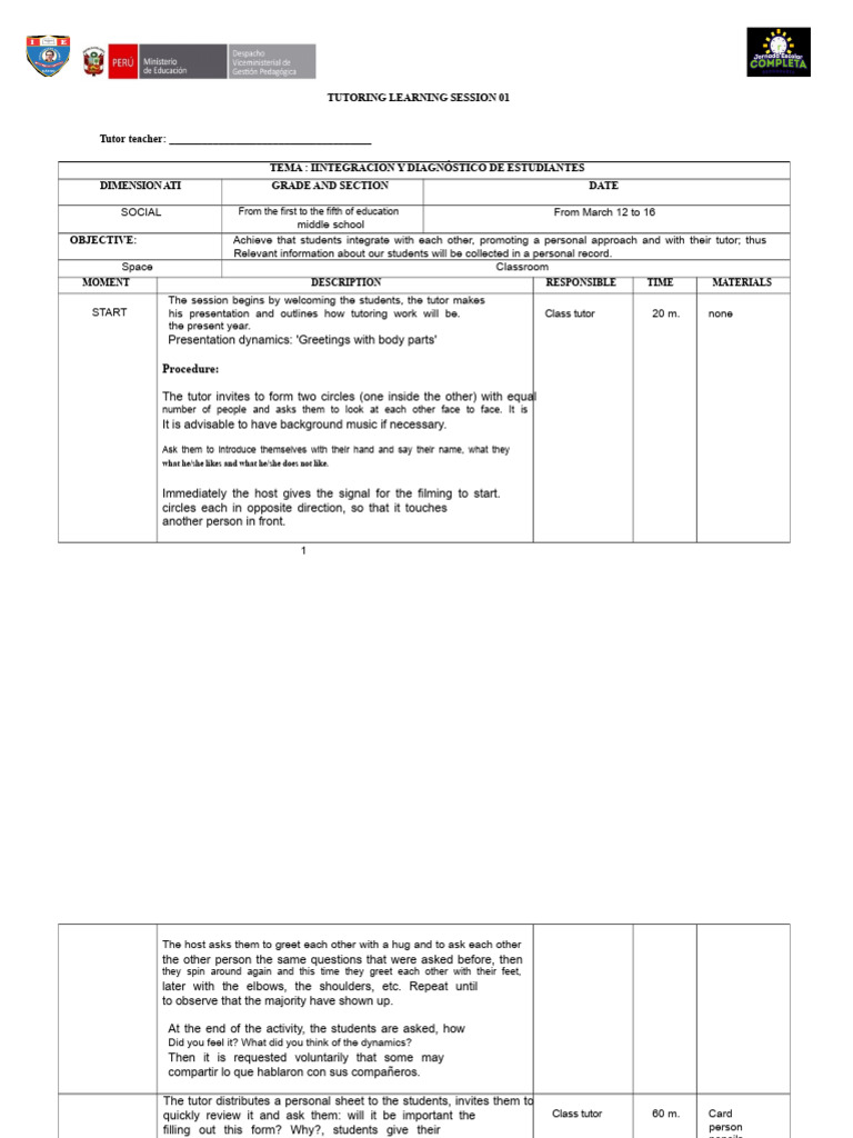 Student Integration Tutoring Session 01 | PDF | Learning | Cognition