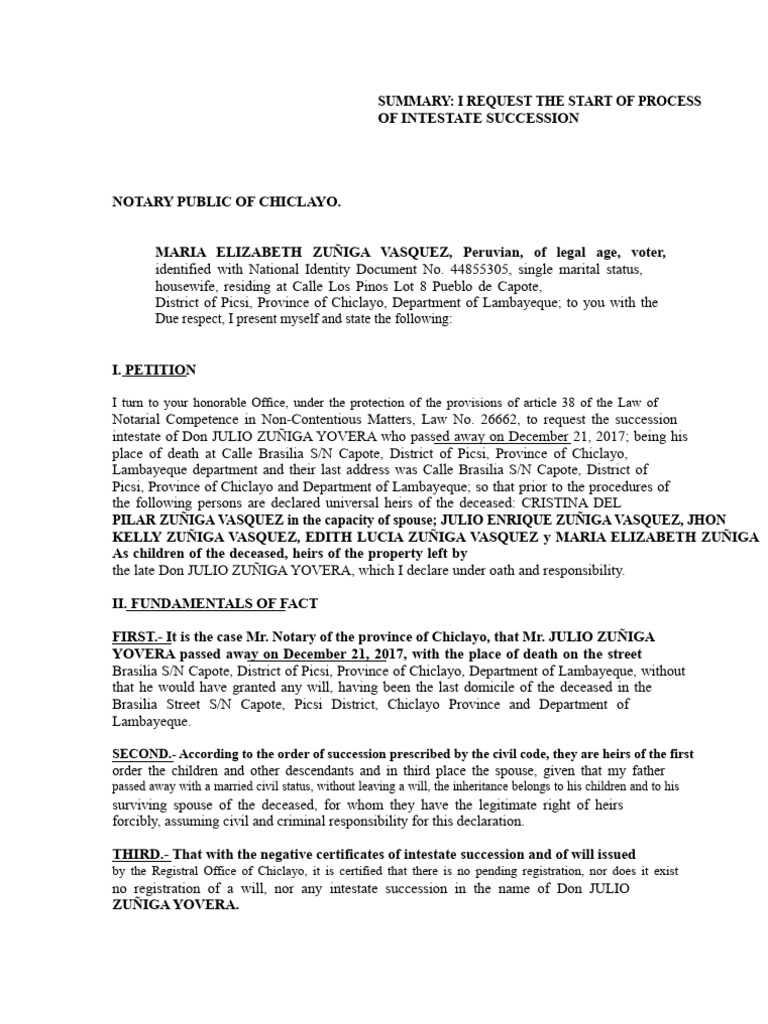 Intestate Succession Request in Chiclayo | PDF | Intestacy | Kinship ...