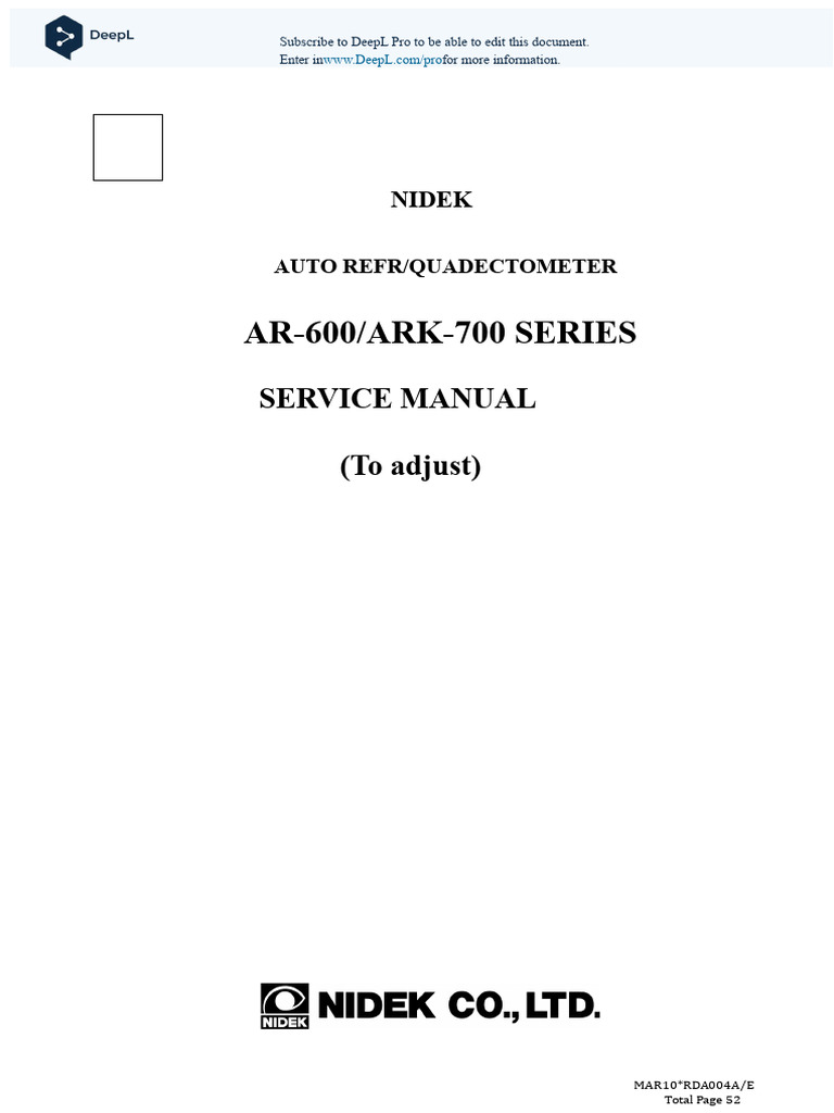 NIDEK AR-600/ARK-700 Service Manual | PDF | Rotation | Calibration