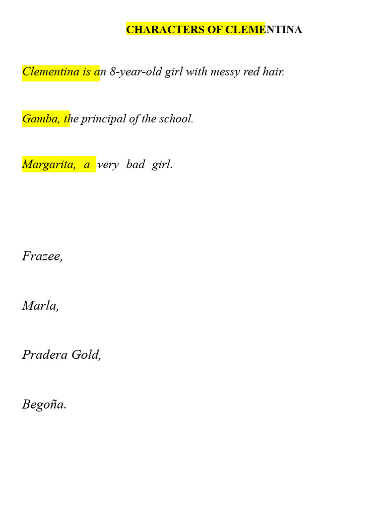 Clementine Characters | PDF