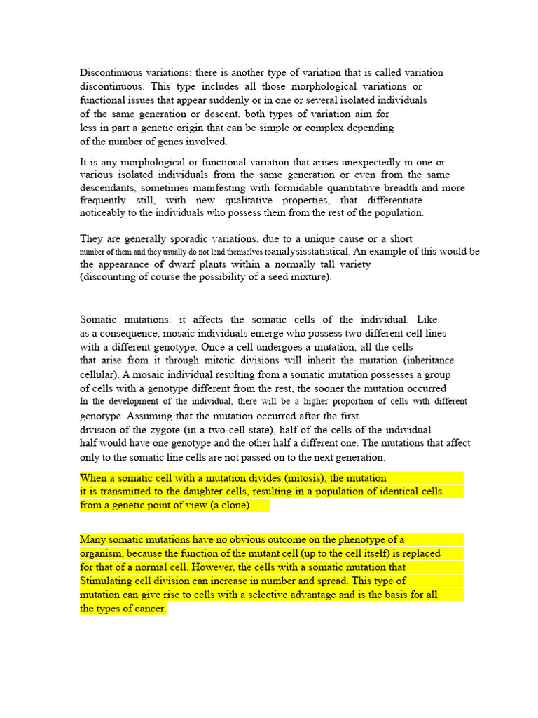 Discontinuous variations | PDF | Mutation | Biology