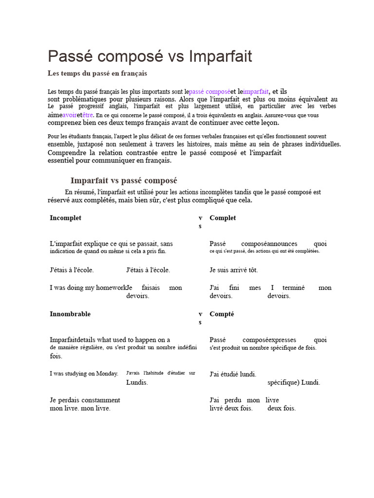 Passé Composé et Imparfait en Français | PDF | Verbe | Langue française