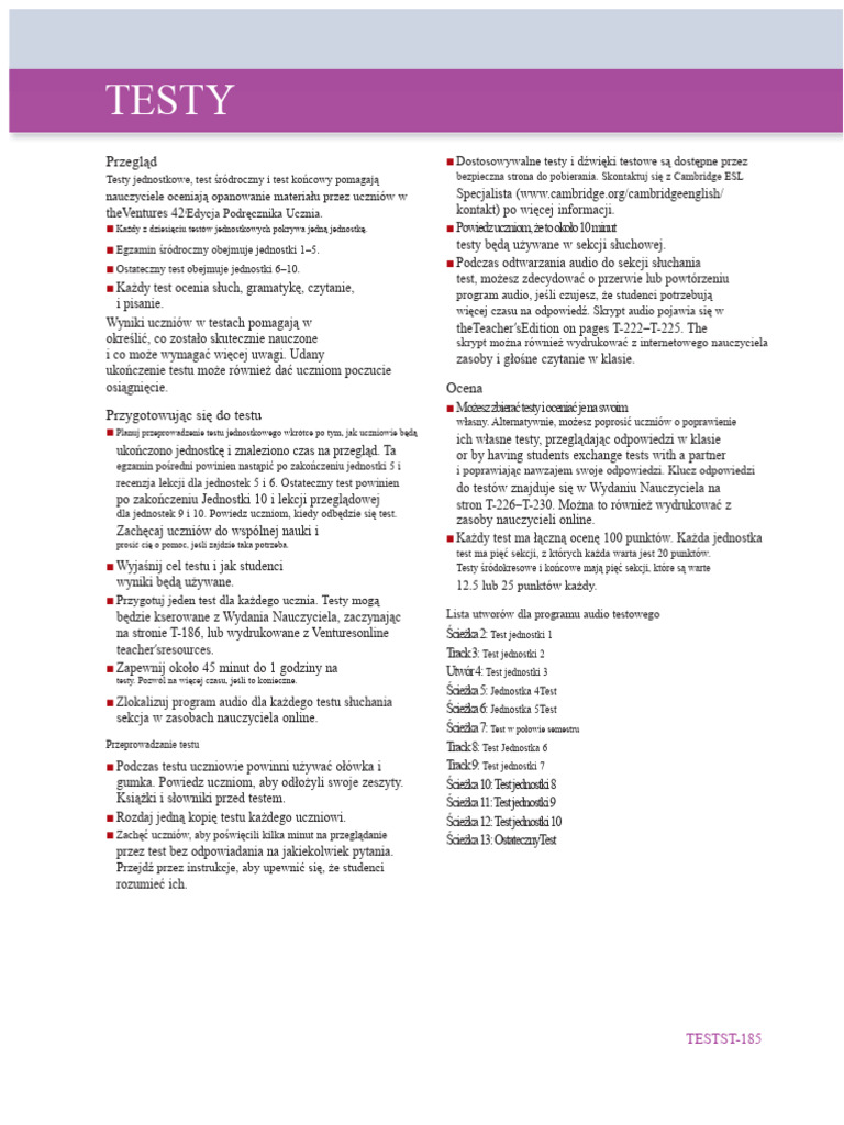 Testy I Klucz Odpowiedzi Do Ventures Level 4 | PDF