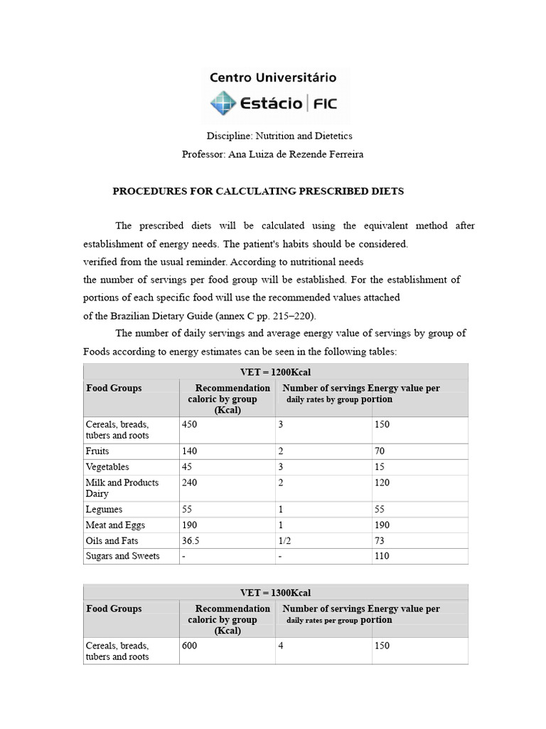 Diet Tables by Equivalents | PDF | Foods | Calorie
