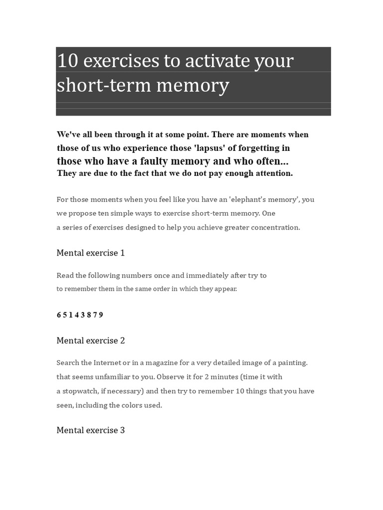 10 Exercises to Boost Short-Term Memory | PDF | Memory