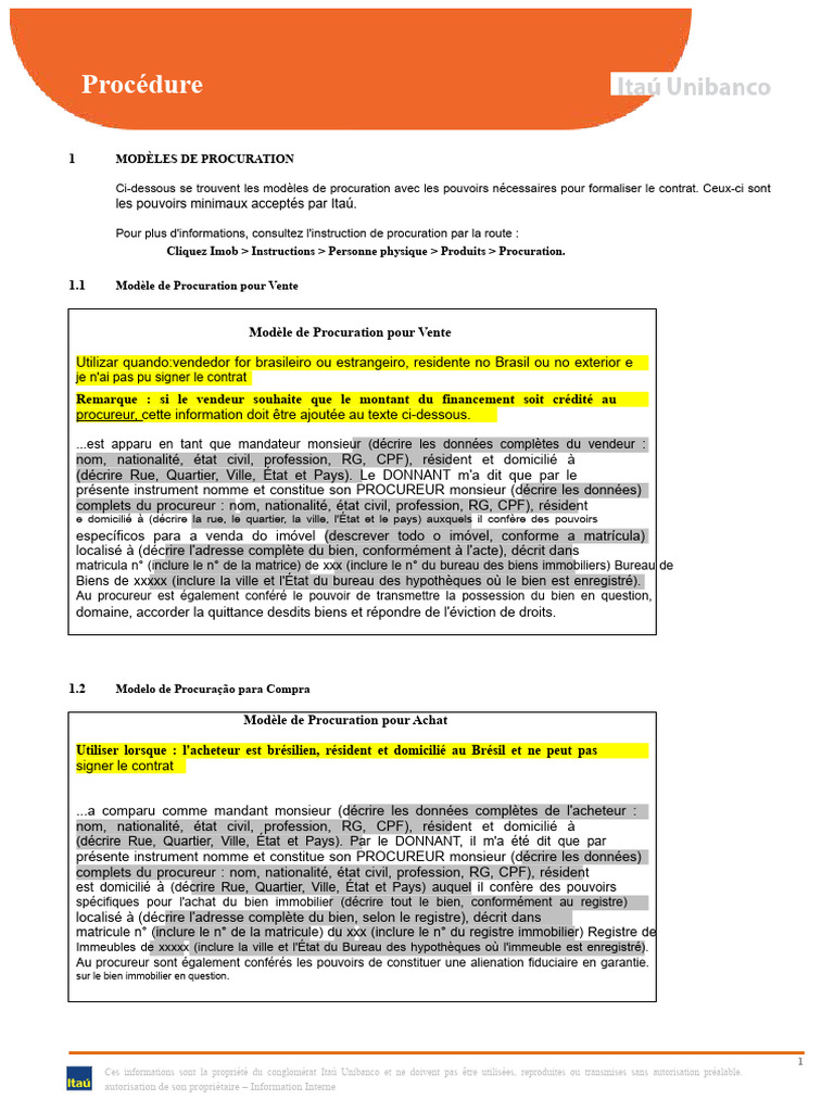 Modèles de Procuration pour Transactions Immobilières | PDF | Crédit ...