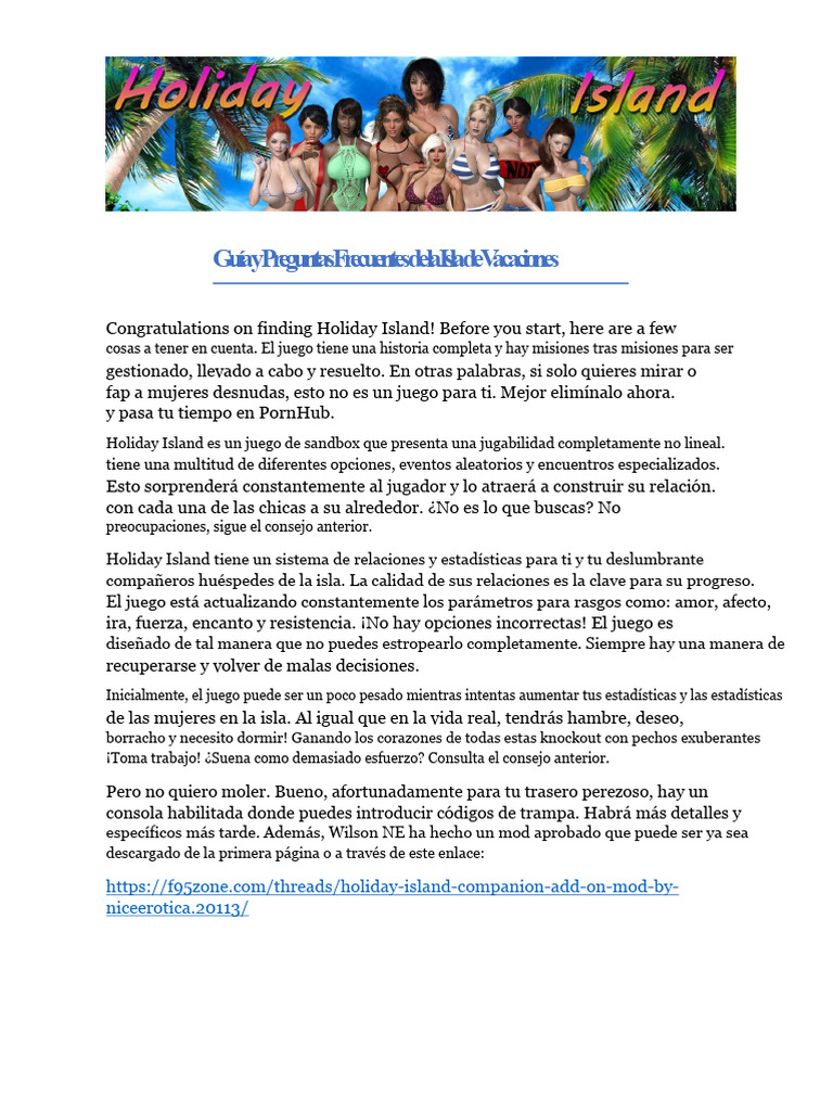 Guía de Isla de Vacaciones Preguntas Frecuentes 0.1.4.2 | PDF | Píldora ...