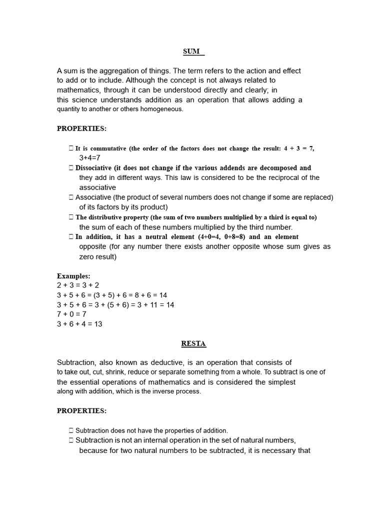 Properties of Addition, Subtraction, Multiplication, and Division | PDF ...