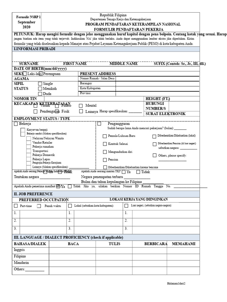 Salinan FORMULIR LMI BLE Pendaftaran NSRP 1 20200915 Final CDE | PDF