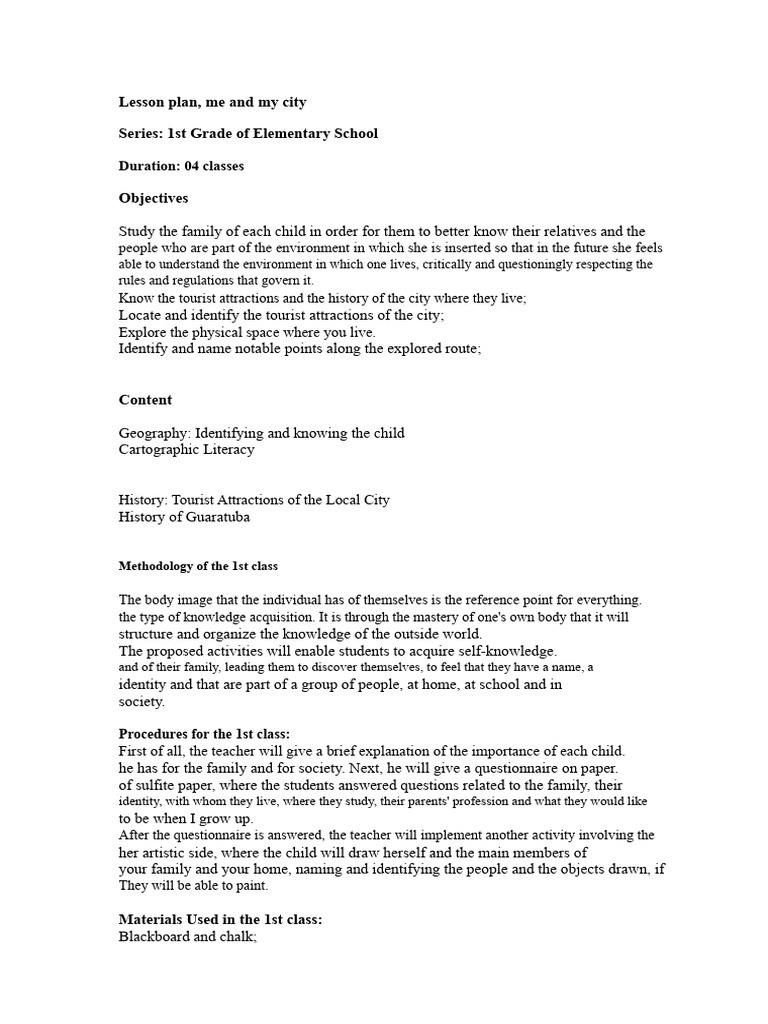 1st Grade Lesson Plan: My City Exploration | PDF | Lesson Plan | Teachers